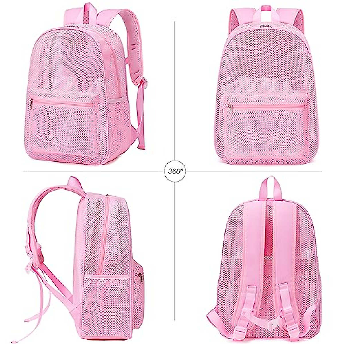 LEDAOU Mesh Backpack for Kids Girls Semi-Transparent Mesh School Backpack Bookbag Lightweight Casual Daypacks for Beach Gym(Pink)