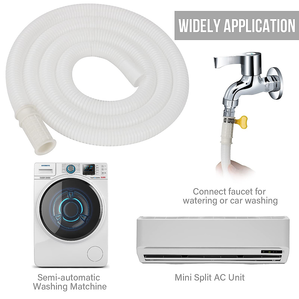 BEWAVE Air Conditioner Drain Hose Kit, Universal Durable Drain Pipe for Mini Split AC Ductless Heat Pump, Portable AC Washer Dishwasher, 20 FT