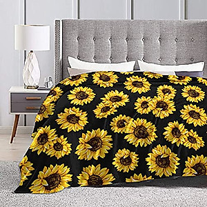 Yellow Sunflower Blanket Black Yellow Throw Blanket Yellow Sunflowers Printed Fleece Blanket Luxury Soft Lightweight Blanket for Bedroom Couch Sofa (50"x60")