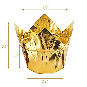 EUSOAR Disposable Baking Cups, 3.5 Ounce 50pcs Gold Tulip Cupcake Muffin Liners, Aluminum Foil Tulip Style Cupcake Cups, Foil Cups, Aluminum Cupcake Pan Ramekin Tins