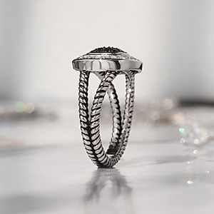 DoubleAccent Sterling Silver Ring White & Black CZ Rope Design Band Womens Ring 14MM (Size 5 to 9), 5