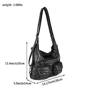 Black Skull Print Handbag Purse for Women Fashion Convertible Backpack Punk Hobo Shoulder Satchel for Christmas