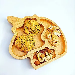 Xboo Baby Plates, Bamboo Baby Suction Plates, Bamboo Suction Plates for Toddlers, Stay Put Feeding Plates, Wooden Divided Plate, Baby Dishes, Kids Plates, BPA Free| Grace_Blue