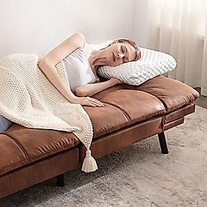 Vyfipt Futon Sofa Bed/Couch, Memory Foam Small Splitback Sofa for Living Room,Modern Loveseat with Covertible Armrests,71" L,Faux Leather/3" Cushion Thicker Version/Brown