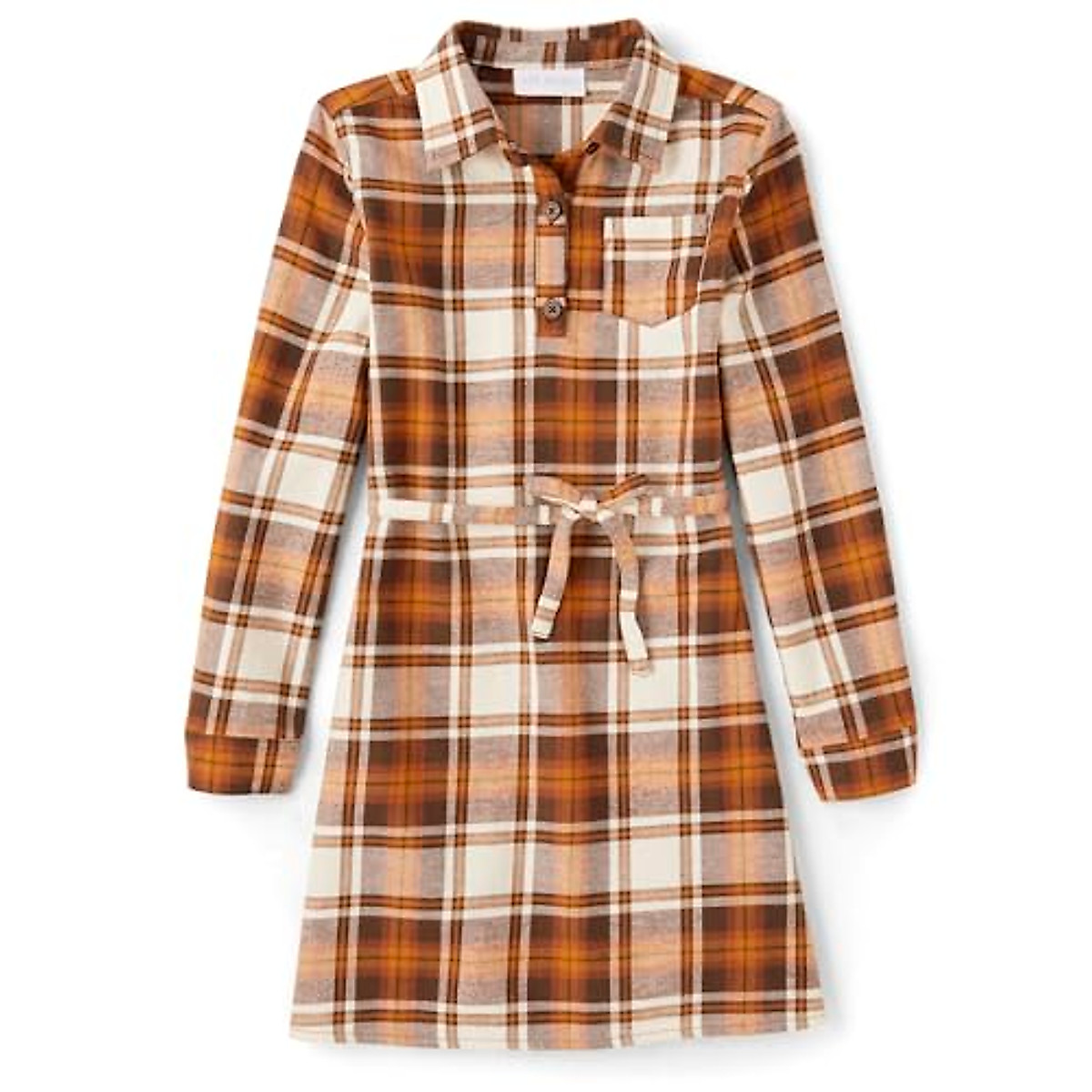 The Children's Place,Long Sleeve Plaid Fall Fashion Dress,HAY Stack,Large (10/12)