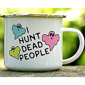 Funny Ghost Hunter Paranormal Investigator Enamel Campfire Mug, Outdoor Camping Coffee Cup, Nature Camp Lover Gift (16oz)