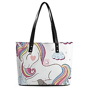 Womens Handbag Unicorn And Clouds Pattern Leather Tote Bag Top Handle Satchel Bags For Lady