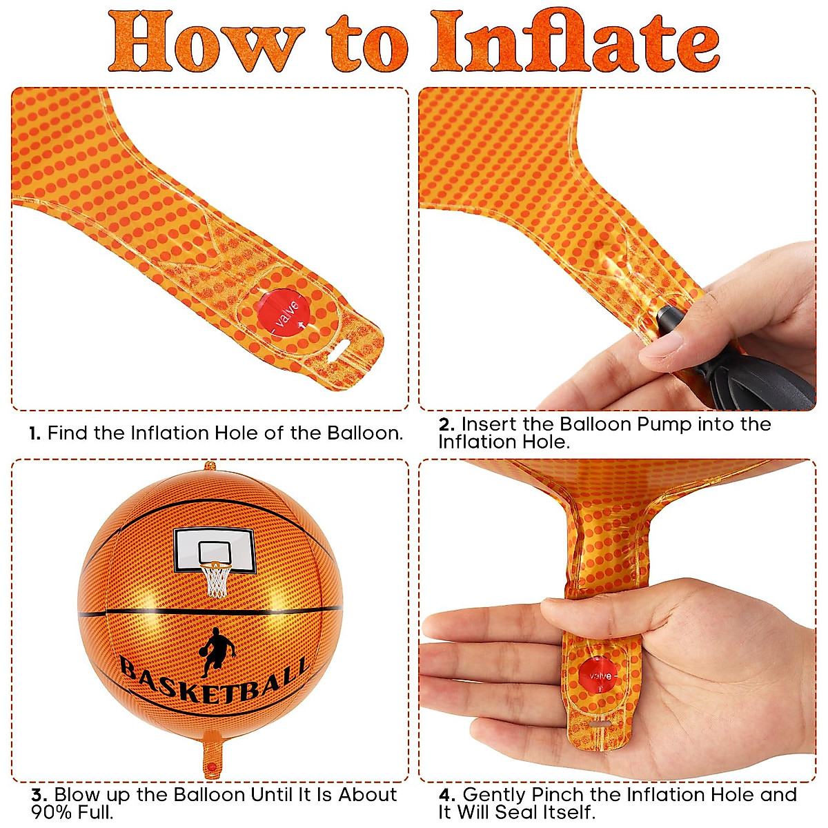 Basketball Balloons, 6 Pcs Metallic Foil Round Balloons, 22 Inch Large Mylar Basketball Balloons for Birthday Basketball Sports Themed Party