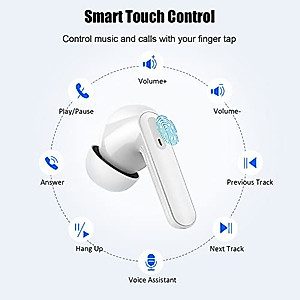 OGNILLE Wireless Earbuds Bluetooth 5.2 LED Power Display Headphones Touch Control Light-Weight ENC with USB Charging Case, Built-in Mic, 30hr Battery Earphones, Waterproof for Sport, White