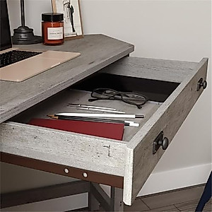 Pemberly Row Coastal Engineered Wood Corner Desk in Mystic Oak