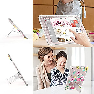 Rantice iPad 9th Generation Case, iPad 8th Generation Case, iPad 7th Generation Case, iPad Case for Women Girl Kids, Slim Shockproof Glitter Flower Clear Transparent iPad 10.2 Case with Kickstand