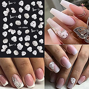 YOSOMK 6 Sheets Flower Nail Sticker for Nail Art 5D Embossed Engraved Nail Decals White Pink Spring Summer Nail Supplies Accessories Floral Pegatinas Uñas Nail Decoration for Women Nail Design