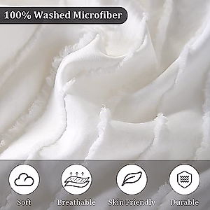 Nayoroom White Boho Duvet Cover Set Queen Size Striped Textured Tufted Bedding Sets 3 Pieces Soft Lightweight Washed Microfiber Farmhouse Aesthetic Comforter Cover with Zipper Closure for All Seasons