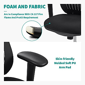 Ergonomic Office Chair, Home Office Work Chairs with Lumbar Support and Adjustable Arms, Swivel Computer Task Chairs with PA Wheels, Removable and Washable Fabric Backrest Cover, Tilt Function Chairs