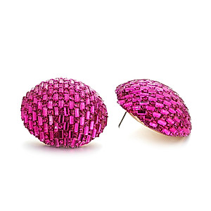 RUOFFETA Large Disco Ball Earrings, Sparkly Half-Ball Earrings for Women 60s 70s Outfits Costume Accessories(Hot Pink)