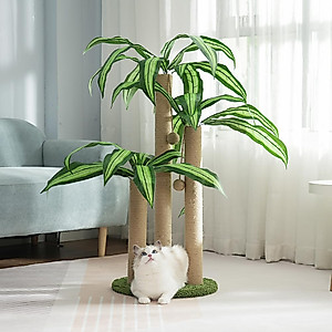 LEMONDA 31.5Inch Cat Scratching Post,Cat Scratcher Tree with 3 Scratching Poles & 2 Interactive Dangling Balls,Cats Scratching Posts for Indoor Kitten & Adult Cats