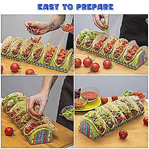 Ceramic Taco Holder Stand - Colorful Handmade Taco Stand with 6 Dividers - Taco Shell Holder for Soft or Hard Taco Shells for Taco Tuesday, 14 Inches Long by 4 Inches Wide