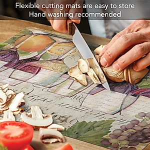 Cut N' Funnel Wine Country/Orange Designer Flexible Plastic Cutting Board Mat with Coordinating Solid Flex Mat 15" x 11.5", Made in the USA, Decorative, Flexible, Easy to Clean