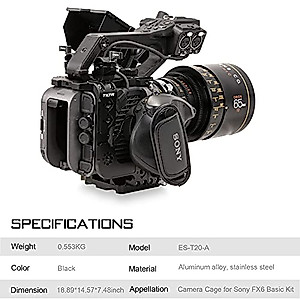 Tilta Camera Cage Compatible with Sony FX6 | Includes: Quick Release Baseplate | Side Arm | Multi-Functional Top Plate