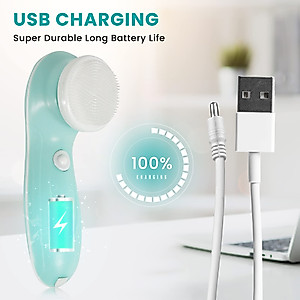 Rechargeable Facial Cleansing Brush | Exfoliating Spin Face Brush Cleanser Applicator Washing Scrubber Kit Set Cleaning Silicone Wash Mask Scrub Electric Spinning Cleaner Exfoliator Dry With 3 Brushes