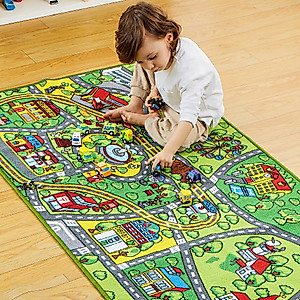JOYIN Carpet Playmat w/ 12 Cars Pull-Back Vehicle Set for Kids Age 3+, Jumbo Play Room Rug, City Pretend Play
