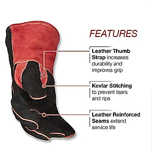 Lincoln Electric Traditional MIG/Stick Welding Gloves | 14" Lined Leather | Kevlar Stitching | K2979-ALL, Black, Red