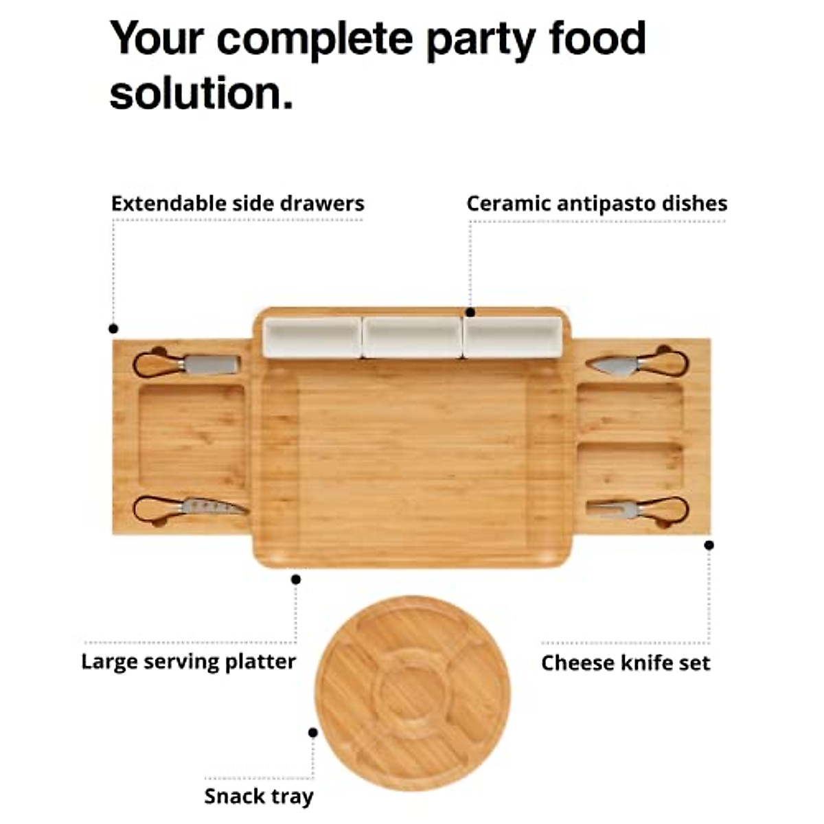 Stedware Cheese Board Set, Charcuterie Board & Knife Set with Cheese Tray, Large Bamboo Platter for Cheese & Meat - Gift for Women, Couples Wedding Anniversary, Housewarming