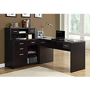 Monarch Specialties Computer Desk L-Shaped - Left or Right Set- Up - Corner Desk with Hutch 60"L (Cappuccino)