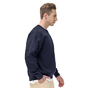 THE GYM PEOPLE Men's Fleece Crewneck Sweatshirt Thick Loose fit Soft Basic Pullover Sweatshirt(Navy Blue, Large)