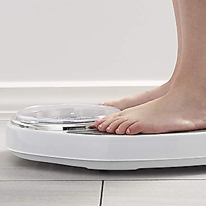 InstaTrack Large Dial Metal Analog Bathroom Scale with Silver Mat, Accurate Measurements up to 330 Pounds, Battery Free