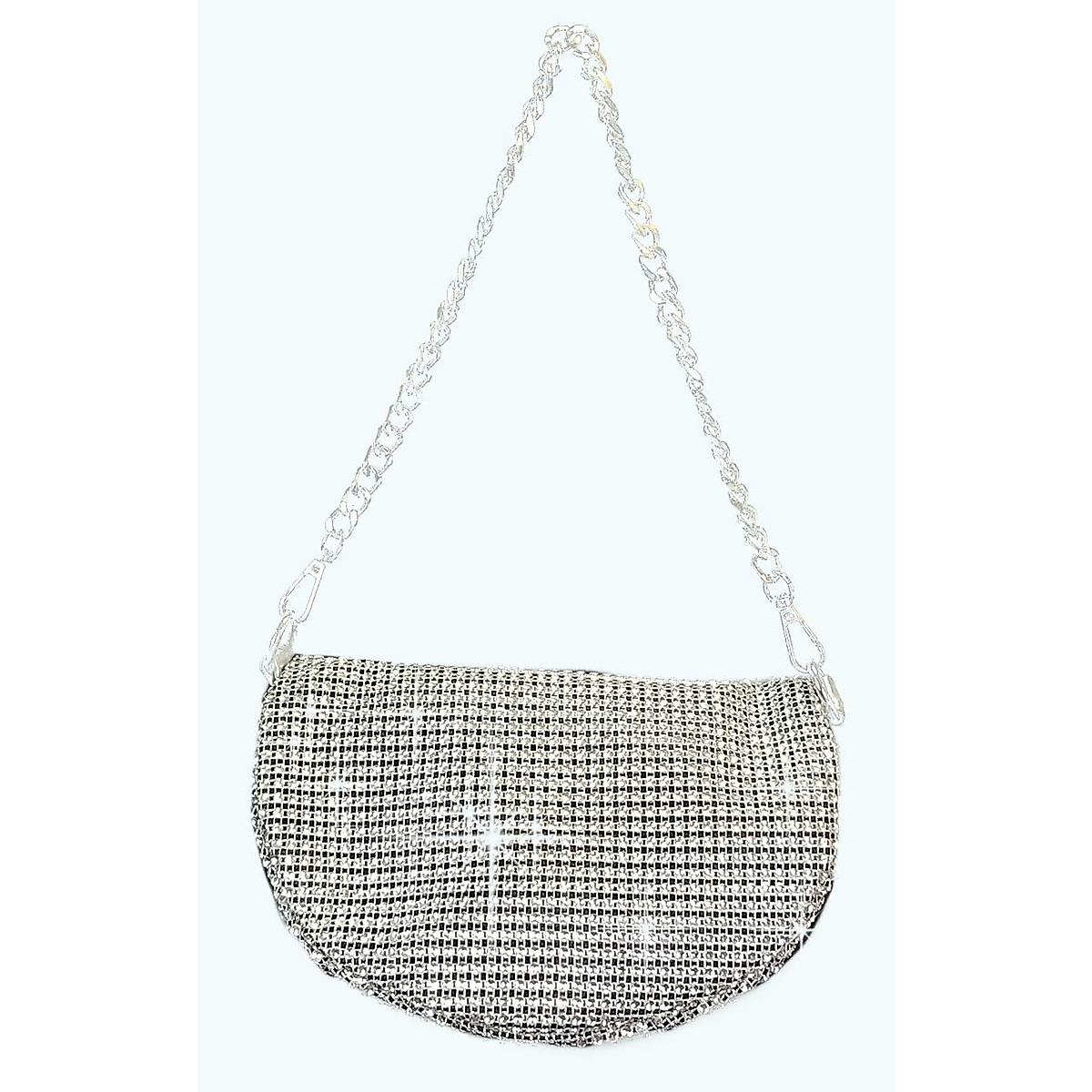 Zzfab Mesh Bing Fanny Crossbody Bags Rhinestone Clutches bling Evening Purse for Wedding and Prom Silver