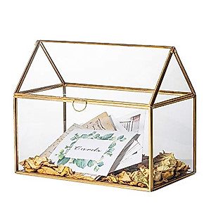 NCYP Large Glass Card Box, 10.2" Handmade House Shape Gold Clear Terrarium Planter for Wedding Reception, Home Geometric Party Centerpiece Gift, Upgraded Reinforced Glass Version (Glass Box Only)