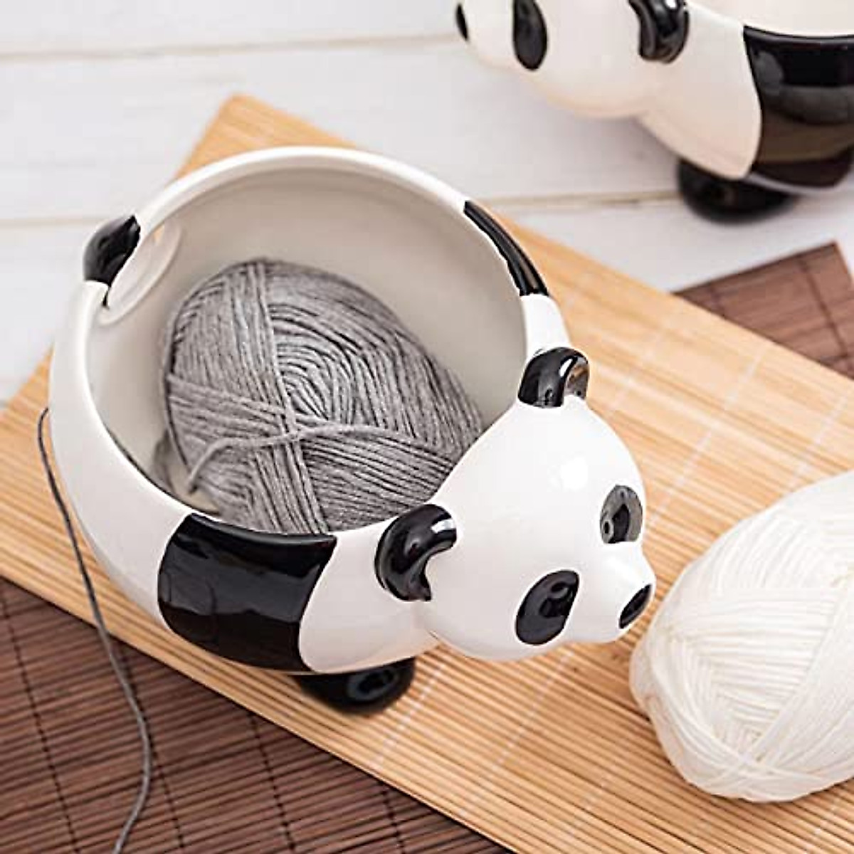 Ceramic Yarn Bowl,Panda Ceramic Yarn Bowl Knitting Bowl,Panda Shaped Yarn Bowl Holder,Knitting Storage Basket,Portable Yarn Clip Bowl Crochet Bowl for Knitting Storage, Only Bowl