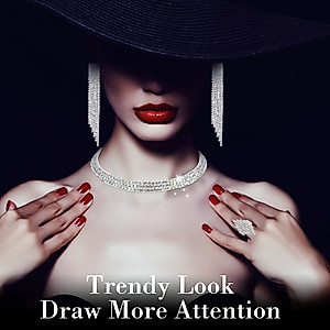 5 Pcs Women Crystal Jewelry Set Wedding Triangle Bling Evening Clutch Bag Glitter Rhinestone Stretch Choker Necklace Bracelet Ring Dangle Fringe Earrings for Bride and Bridesmaids (Silver)