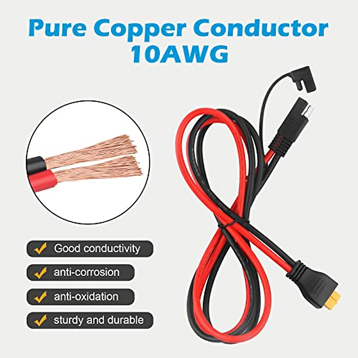 PAEKQ 10AWG SAE Connector to XT60 Female Adapter Connect Solar Panel 3FT XT60 Connector to SAE Connector Extension Cable for Lipo Battery and Delta Portable Power Station RV Solar Generator(3Feet)