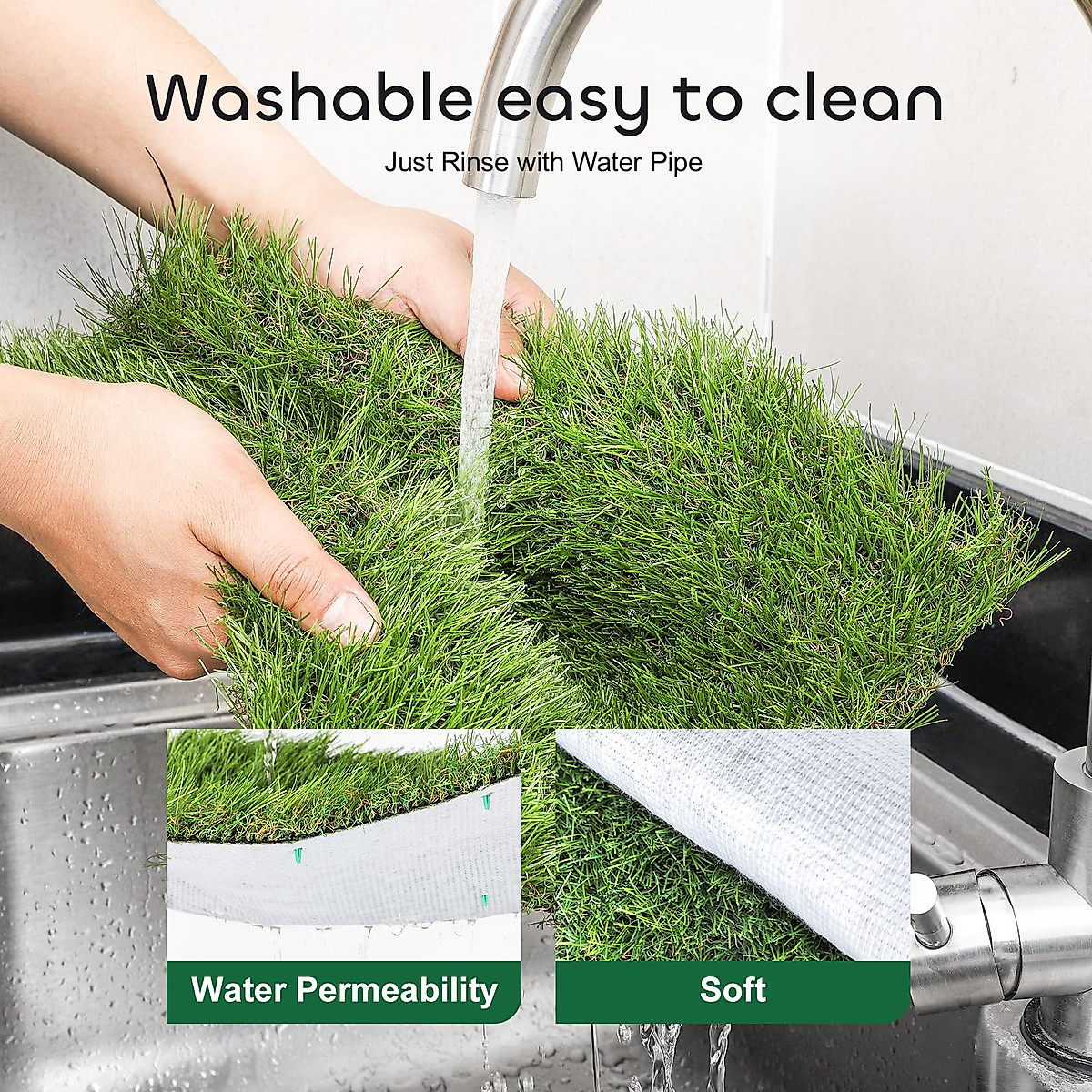 GROWNEER 1.57" H Interlocking Artificial Grass Tiles, 12" x 12" 9 Pcs Fake Grass Deck Turf Tiles with Upgrade Interlocking System Self-draining for Pet Indoor/Outdoor, Backyard, Patio