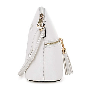 SG SUGU Lunar Lightweight Medium Dome Crossbody Bag Shoulder Bag with Double Tassels | Zipper Pocket | Adjustable Strap|White