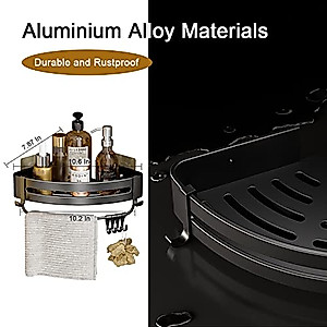 LamChyar Corner Shower Caddy, 3 Tiers Shower Organizer, Aluminium Shower Shelfs with 10 Removable Hooks and Towel Bar, No-Drilling Wall Adhesive Installation(Black)