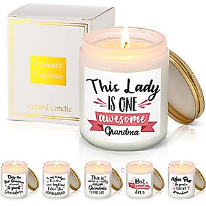 Spiareal 6 Pcs Best Grandma Ever Gifts Grandparents Birthday Day from Grandson Granddaughter 7oz Scented Jar Candles Natural Mineral Wax for Women Christmas Thanksgiving (White, Grandma)