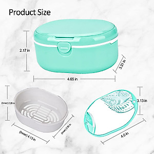 Denture Case, Double Denture Slot Cup Case Wet & Dry Portable Denture Case Portable False Teeth Container, Denture Cup with Lid for Cleaning Household Office Travel (Green)