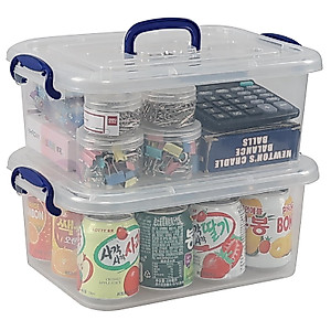 Xeabia 8 Quart Plastic Latching Boxes with Handles, Clear Storage Tote with Lids, 2 Packs