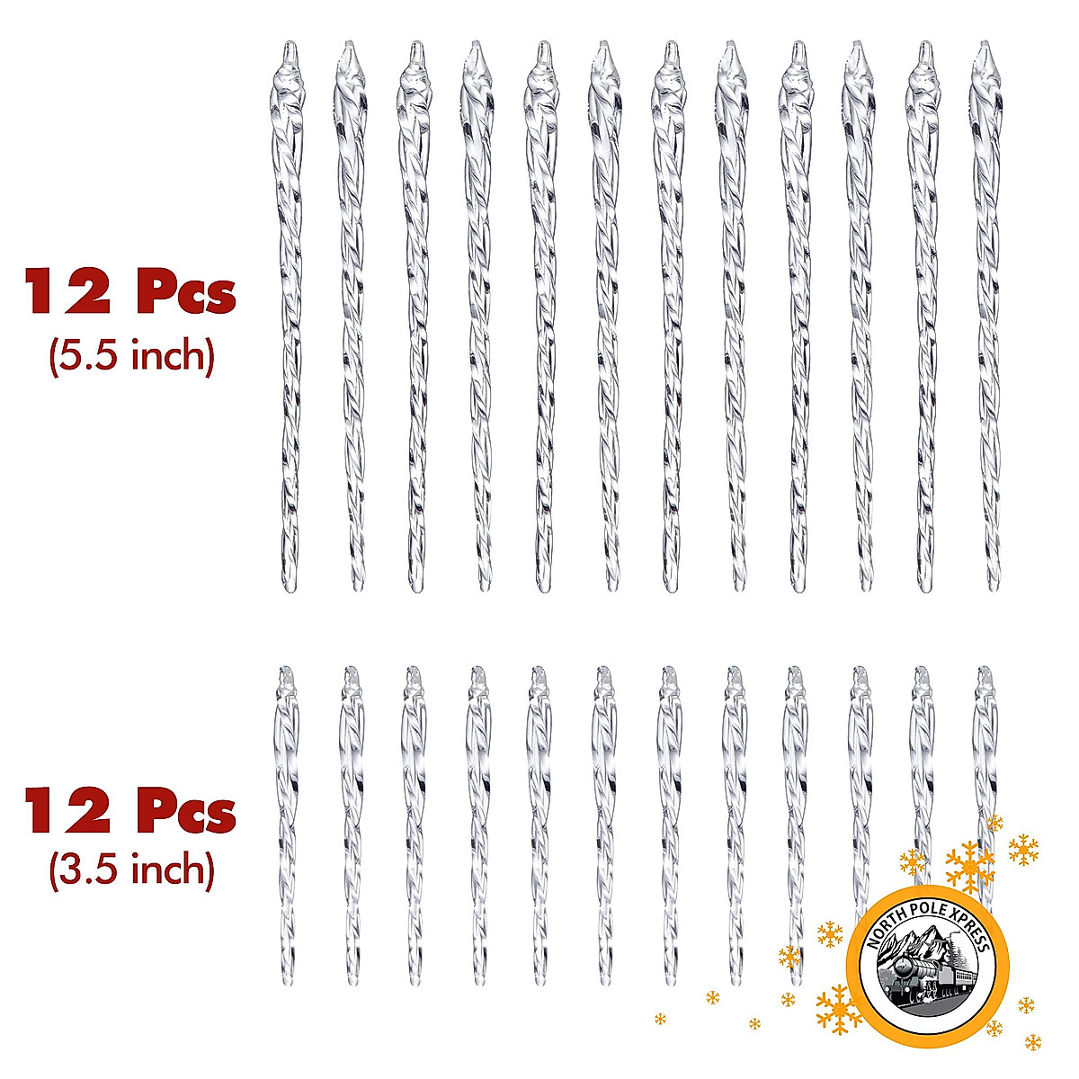 Set of 24 Twisted Clear Glass Icicle Ornaments - Perfect for Christmas Trees and Silver/White Winter Decor