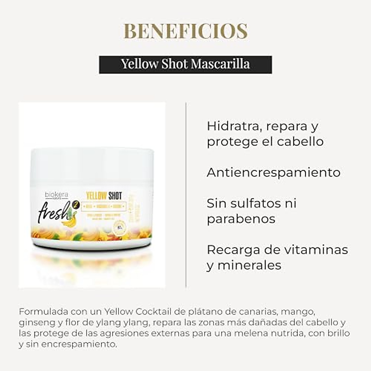 Salerm - Deep Repair Hair Mask - Biokera Fresh Yellow Shot Mask - 250 ml - Hydrates, Repairs, and Protects Hair - Anti-Frizz - Sulfate-Free and Paraben-Free