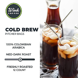 Wink Coffee Cold Brew Pitcher Packs, Coarse Ground 100% Arabica Coffee Beans, Single Origin Colombian Andes, 12 Count, Makes 42 Cups or 6 Large Pitchers, Smooth, Bold & Sweet