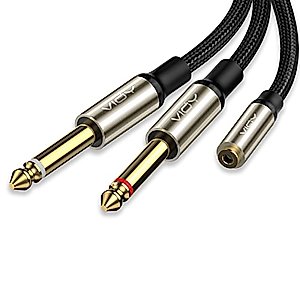 VIOY 3.5mm to Dual 1/4 Inch Audio Splitter Cable, Gold Plated 1/8" TRS Female to Dual Quarter Inch 6.35mm TS Mono Male Plug Braided Stereo Breakout Cable 35cm/13.8inch