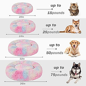 Patas Lague Calming Donut Dog Bed Cat Bed for Small Medium Large Dogs and Cats Anti-Anxiety Plush Soft and Cozy Cat Bed Warming Pet Bed for Winter and Fall (20 in, Mixed Rainbow)