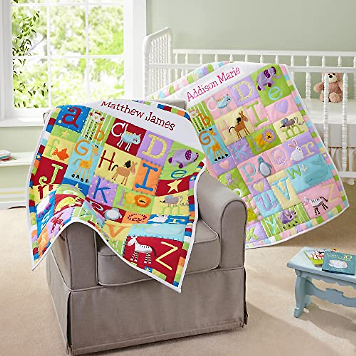 Let's Make Memories Personalized Baby Textured Alphabet Quilt - Pastel Color Design - New Baby