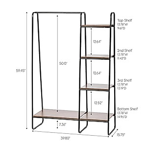 IRIS USA Clothes Rack for Hanging Clothes with 4 Wood Shelves, Freestanding Clothing Rack, Easy to Assemble Garment Rack, Metal, Sturdy Design, Multipurpose, Small Space Storage Solution, Black