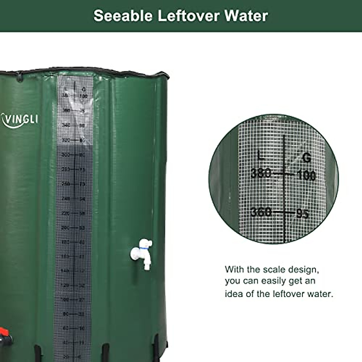 VINGLI New 100 Gallon Collapsible Rain Barrel with Volume Scale Mark, Portable Water Storage Container Rain Catcher Barrel, Rainwater Collection System Downspout with Filter Spigot Overflow Kit …