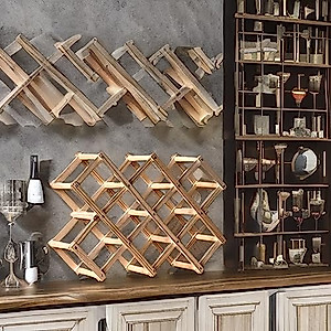 VGWHY Wine Rack, Wooden Wine Rack for 10 Bottle, Free Standing Wine Storage Racks Foldable for Kitchen, Party, Home Kitchen Bar Cabinets (Natural)